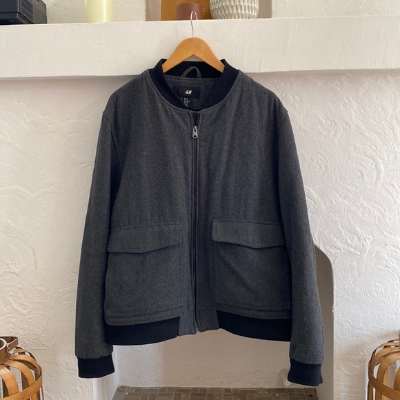 H&M | Jackets & Coats | Mens Hm Grey Wool Zip Up Bomber Type Jacket Xl ...